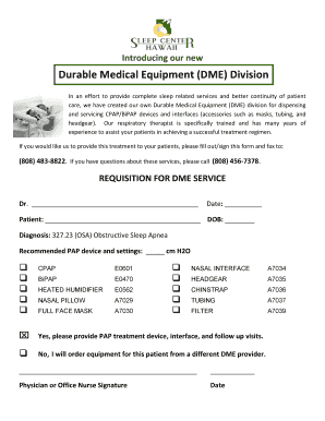 Fillable Online DME Request Form CPAP 0913 - Sleep Center Hawaii Fax ...