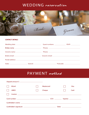 Fillable Online CONTACT DETAILS Wedding date: Guest numbers: RSVP ...