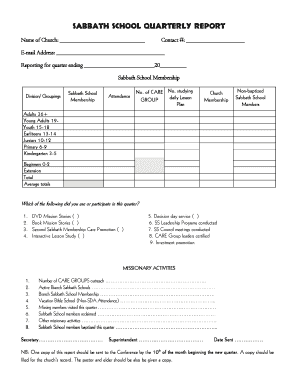 Fillable Online guyanaadventists Sabbath School Quarterly Report ...