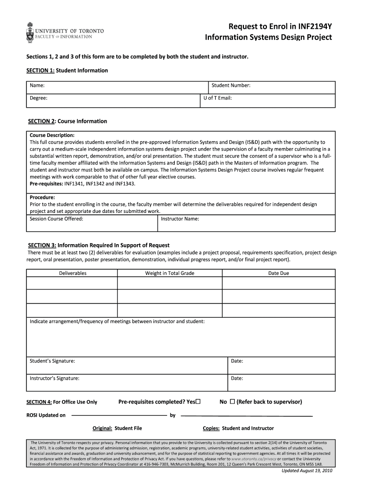 Fillable Online INF 2194Y Information Systems Design Project Form ...