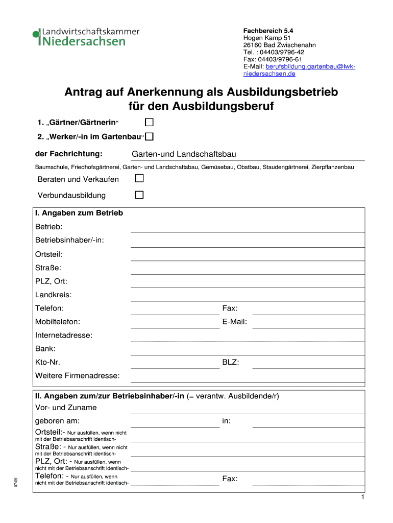Fillable Online lwk-niedersachsen Antrag auf Anerkennung als ...