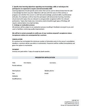 Fillable Online PRESENTER APPLICATION AND GUIDELINES Fax Email Print ...
