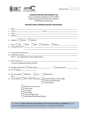 Fillable Online COMMON RESEARCH INSTRUMENT LAB BOOKING FORM COMMON ...