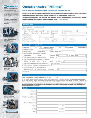 Fillable Online Questionnaire Milling - Metrohm Siam Fax Email Print ...