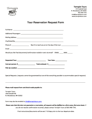 Fillable Online Tour reservation request form - Terrapin Tours Fax Email Print - pdfFiller