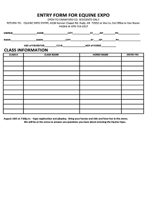 Fillable Online Equine Expo Entry Form - thecrawfordcountyfair.com Fax ...
