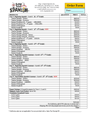 Fillable Online Product Order Form General - Sing 'n Speak Spanish Fax ...