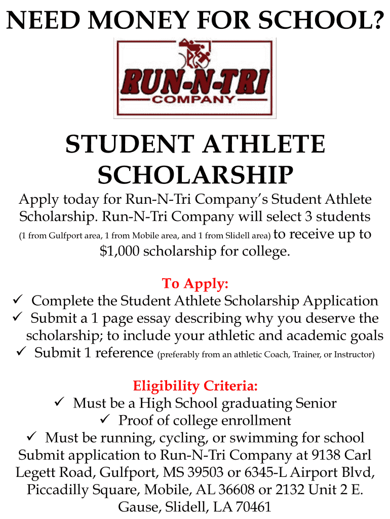 Fillable Online NEED MONEY FOR SCHOOL? STUDENT ATHLETE SCHOLARSHIP ...