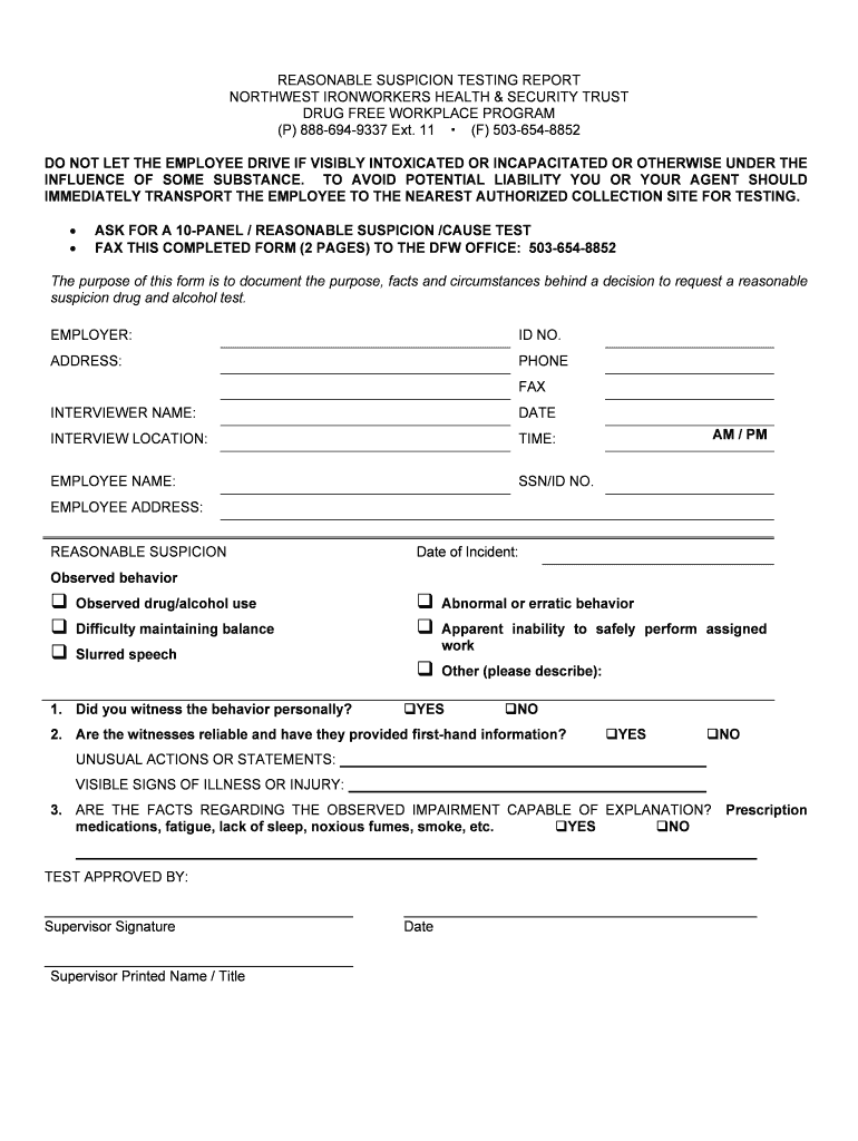 Fillable Online REASONABLE SUSPICION REPORT form.doc Fax Email Print - pdfFiller