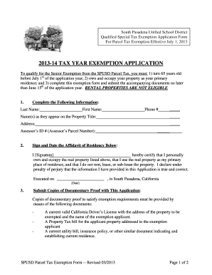Fillable Online Parcel Tax Exemption Application 2013 Fax Email Print - pdfFiller