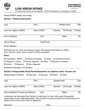 Fillable Online LOW VISION INTAKE - eyecarela.com Fax Email Print ...