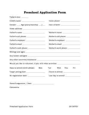 Fillable Online Preschool Application Form - montessorifuntime.com Fax ...