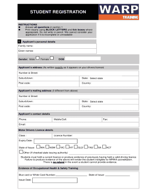 Fillable Online STUDENT REGISTRATION - Warp Group Fax Email Print - pdfFiller