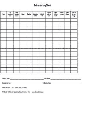 Fillable Online Behavior Log Sheet - Okaw Veterinary Clinic Fax Email ...