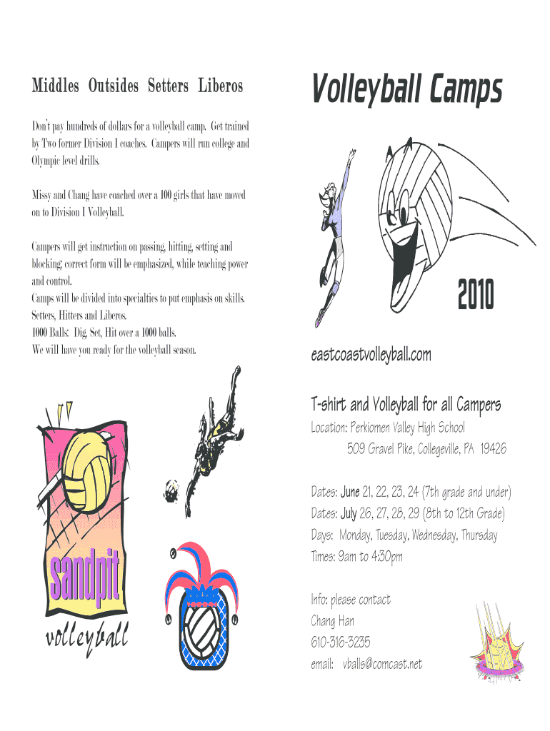 Fillable Online Middles Outsides Setters Liberos Volleyball Camps Fax ...