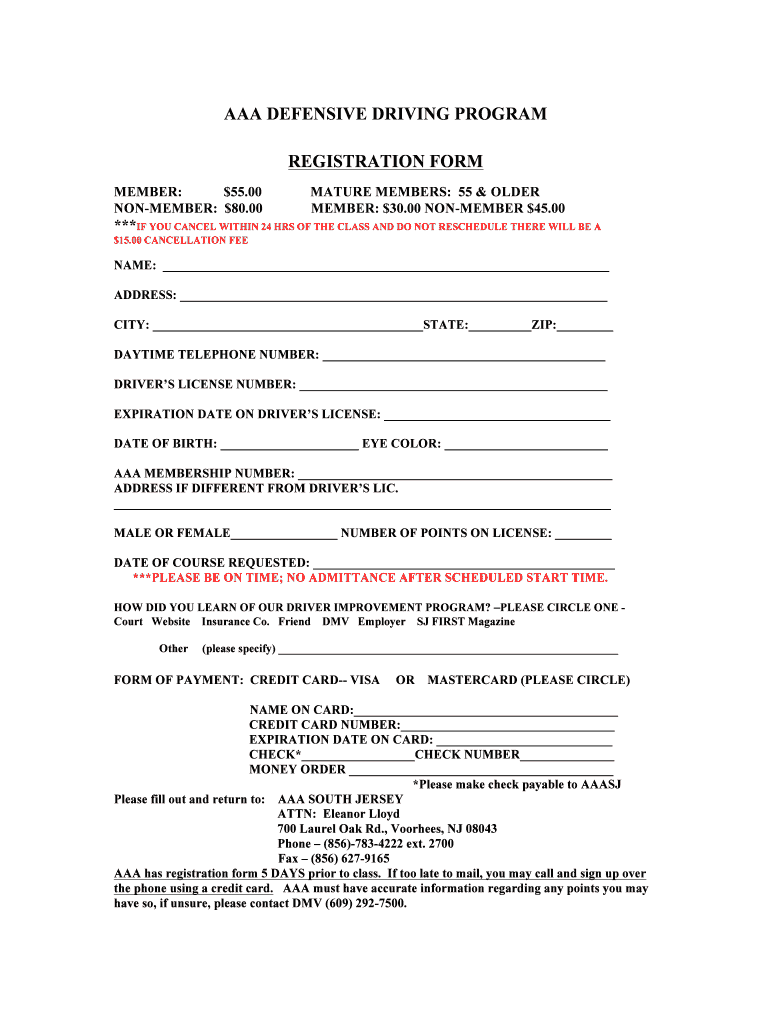 Fillable Online DIP REGISTRATION FORM - AAA South Jersey Fax Email ...