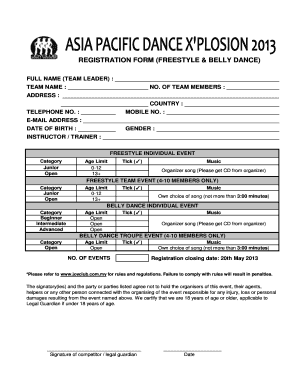 Fillable Online REGISTRATION FORM (FREESTYLE & BELLY DANCE) Fax Email ...