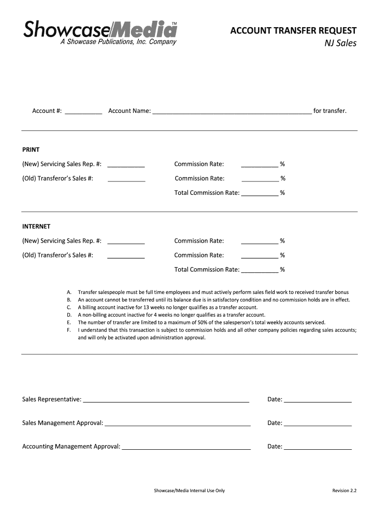 Fillable Online Account Transfer Request - showcasepublications.com Fax Email Print - pdfFiller