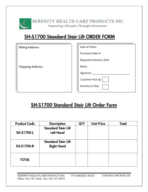 Fillable Online SH-S1700 Standard Stair Lift ORDER FORM Fax Email Print ...