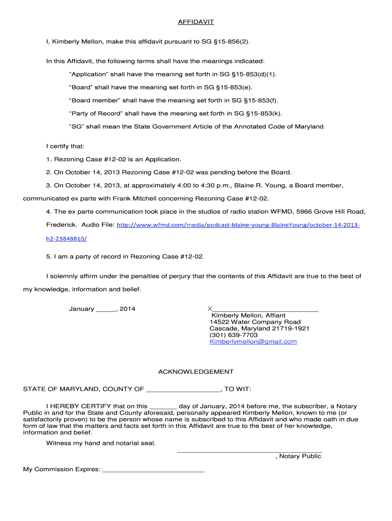 Fillable Online In this Affidavit, the following terms shall have the ...