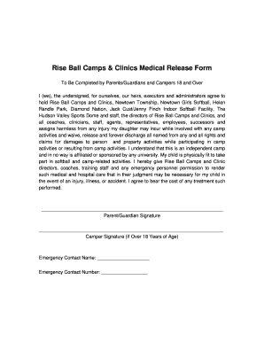 Fillable Online Rise Ball Camps & Clinics Medical Release Form Fax ...