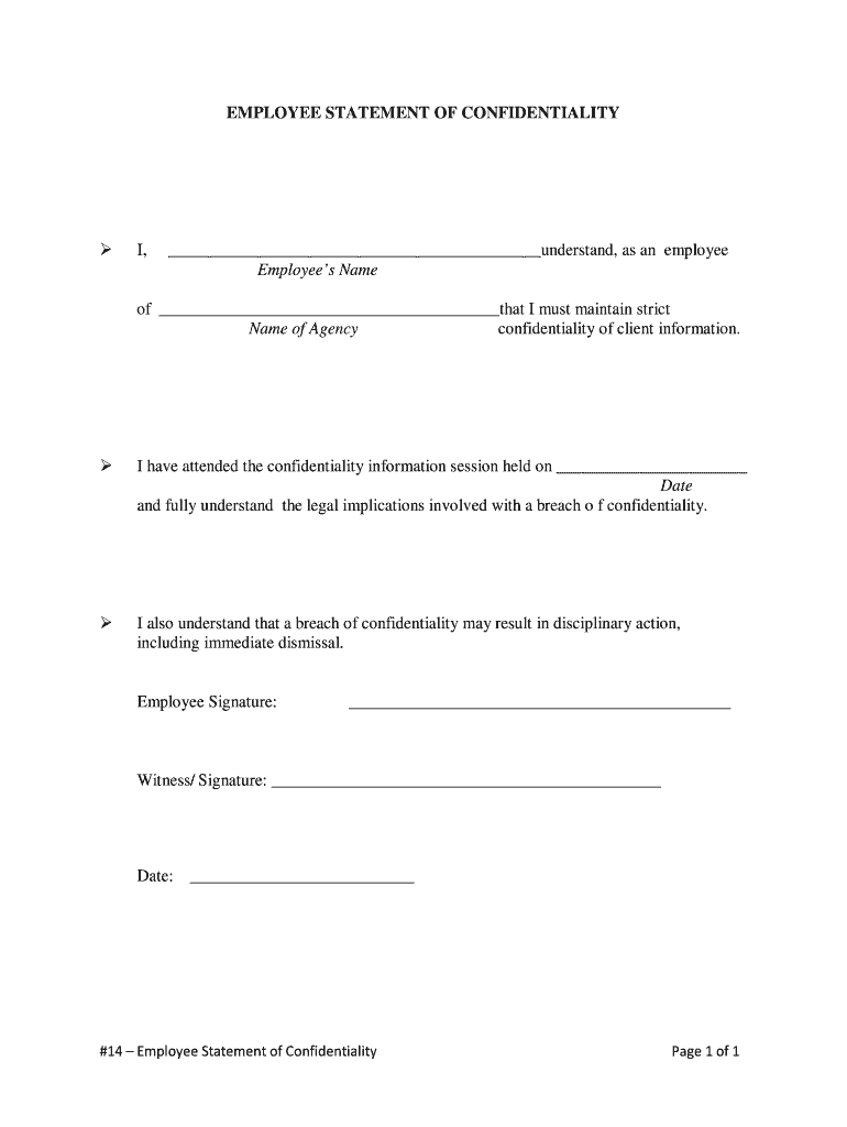Fillable Online EMPLOYEE STATEMENT OF CONFIDENTIALITY Fax Email Print ...