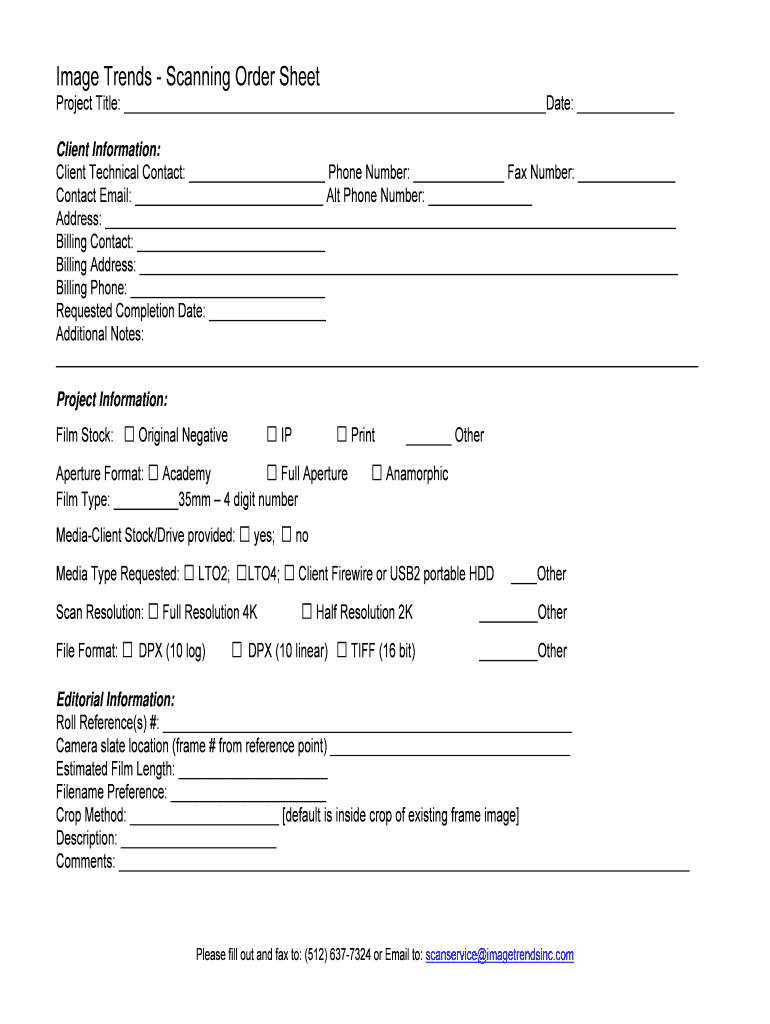 Fillable Online Image Trends - Scanning Order Sheet Fax Email Print ...