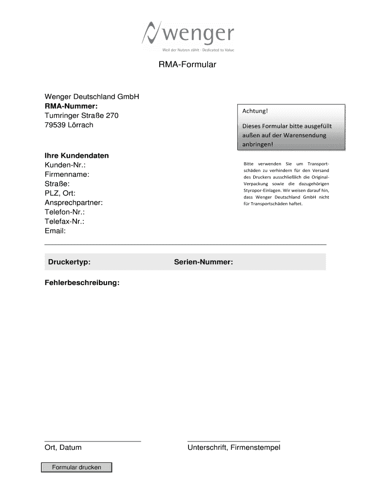 Fillable Online wenger RMA-Formular - wenger.de Fax Email Print - pdfFiller