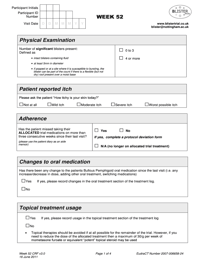 Fillable Online ctu nottingham ac Physical Examination Patient reported ...