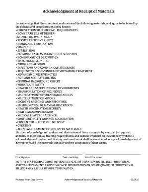 Fillable Online Acknowledgment of Receipt of Materials Fax Email Print - pdfFiller