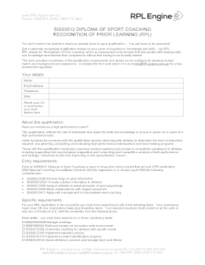 Fillable Online SIS50512 DIPLOMA OF SPORT COACHING RECOGNITION OF PRIOR ...