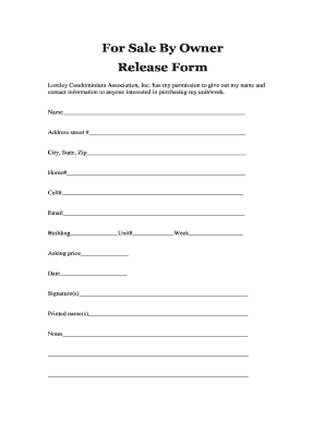 Fillable Online Release Form for By Owner Sales - Loreley Resort Fax ...
