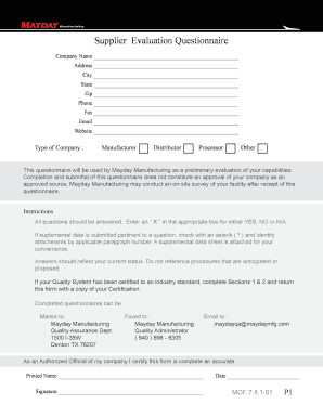 Fillable Online Supplier Evaluation Questionnaire Fax Email Print - pdfFiller