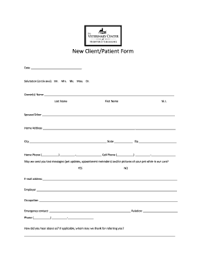 Fillable Online New Patient Client Form - The Veterinary Center at Hunter's Crossing Fax Email ...
