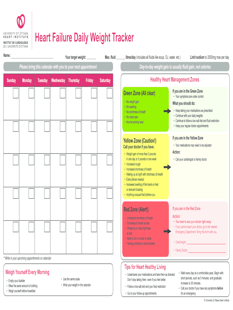 Fillable Online Heart Failure Daily Weight Tracker Fax Email Print ...