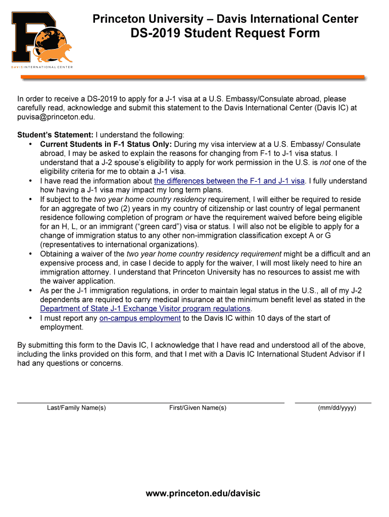 Fillable Online princeton Davis ICDS-2019 Student Request Form .doc Fax Email Print - pdfFiller