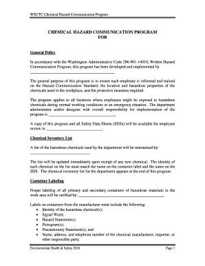 Fillable Online tricities wsu WSU Chemical Hazard Communication Program ...