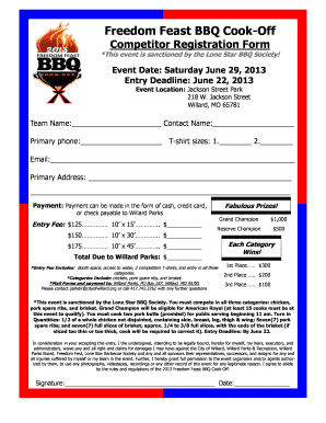 Fillable Online Freedom Feast BBQ Cook-Off Competitor Registration Form ...