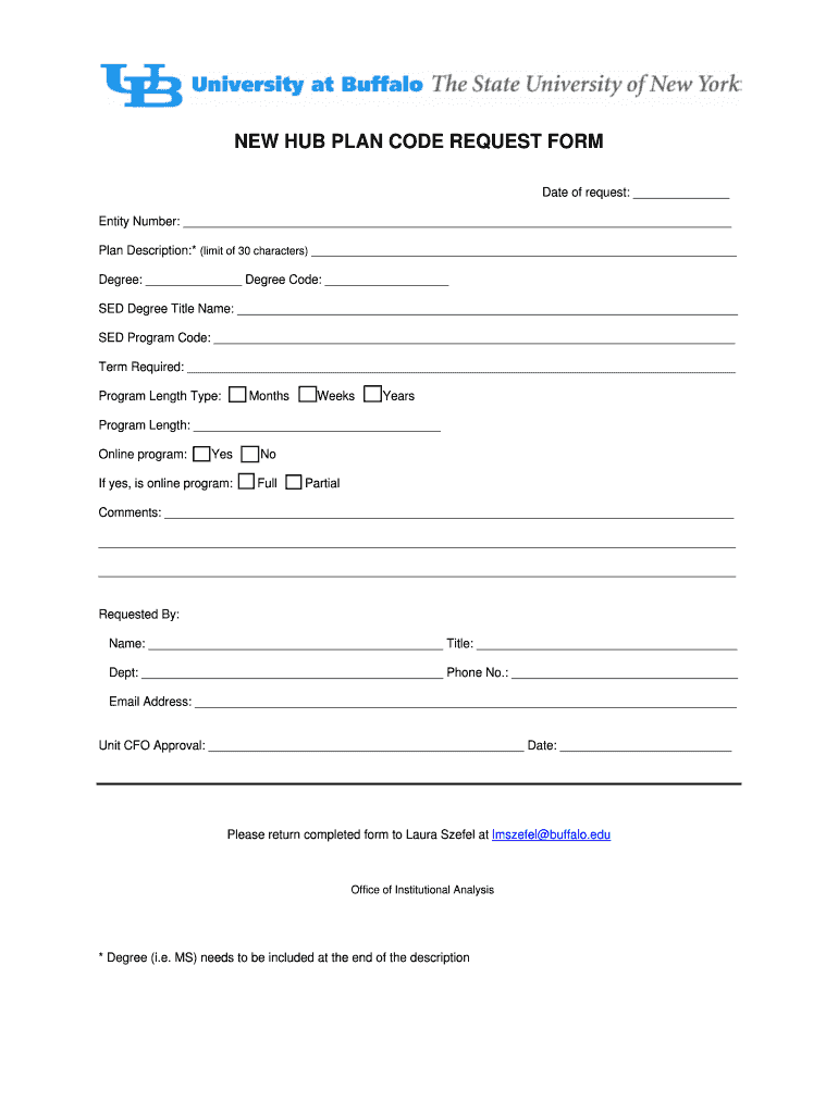 Fillable Online buffalo New HUB Plan Code Request Form Fax Email Print ...