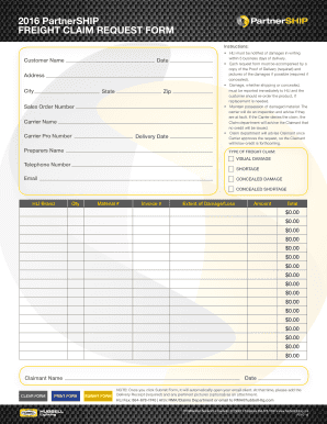 Fillable Online 2016 PartnerSHIP FREIGHT CLAIM REQUEST FORM Fax Email ...