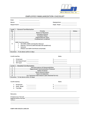 Fillable Online 003 Employee Familiarization Checklist Fax Email Print ...