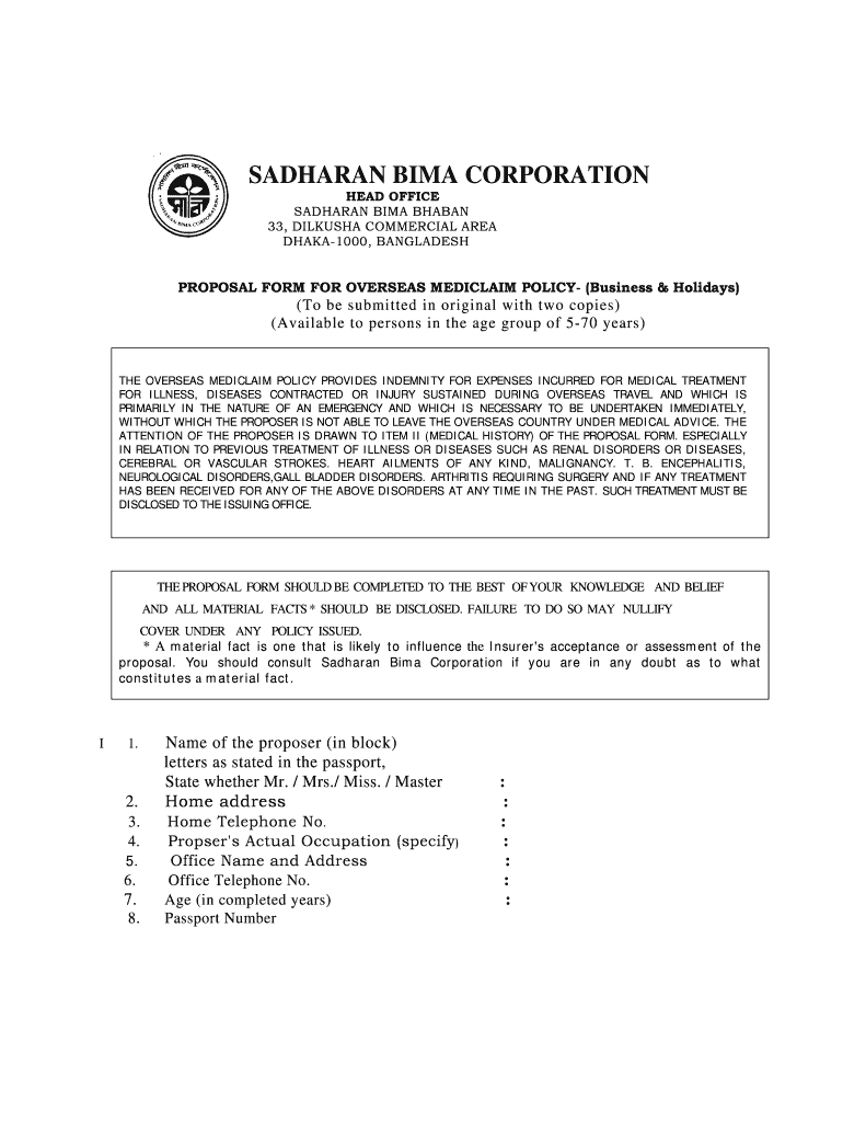 Fillable Online sbc portal gov SADHARAN BIMA CORPORATION Fax Email ...