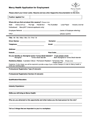 Fillable Online Mercy Health Application for Employment Fax Email Print ...