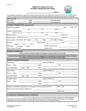 Fillable Online Battle River School Division STUDENT REGISTRATION FORM School Fax Email Print ...
