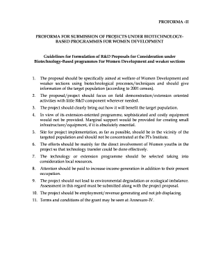Fillable Online PROFORMA -II PROFORMA FOR SUBMISSION OF PROJECTS ...