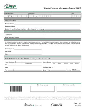 Fillable Online wlpip Alberta Personal Information Form WLPIP Social ...