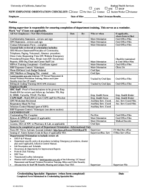 Fillable Online shs-manual ucsc CAPS SHC SHOP NEW EMPLOYEE ORIENTATION CHECKLIST: Career ...