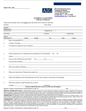 Fillable Online Ahclaimscanaig.com www.aig.com ACCIDENT CLAIM FORM ...
