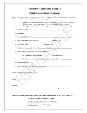 Transfer Certificate Format - Fill Online, Printable, Fillable, Blank ...