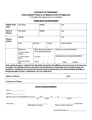 Fillable Online AFFIDAVIT OF PREGNANCY Fax Email Print - pdfFiller